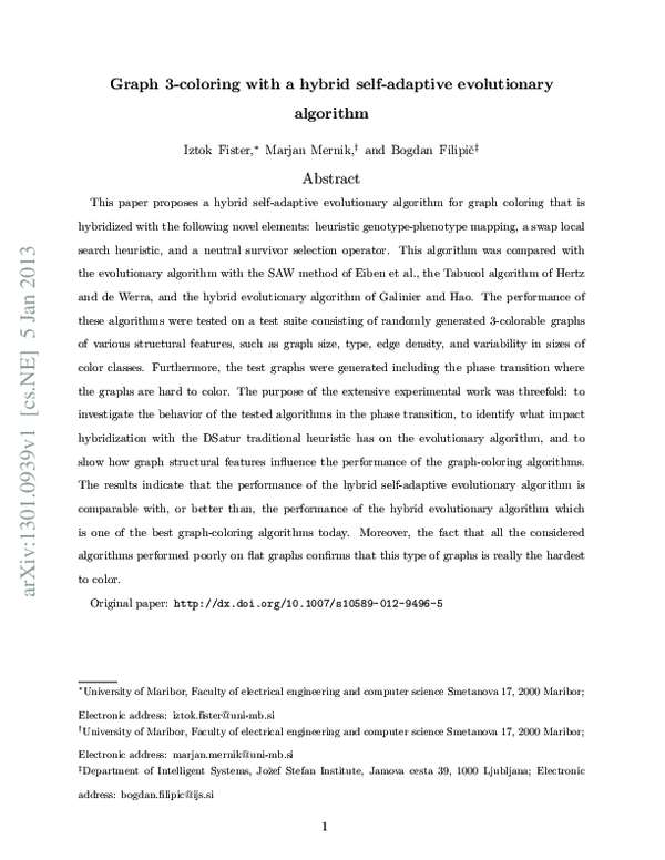 (PDF) Graph 3-coloring with a hybrid self-adaptive evolutionary algorithm