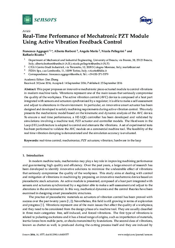 (PDF) Real-Time Performance of Mechatronic PZT Module Using Active Vibration Feedback Control