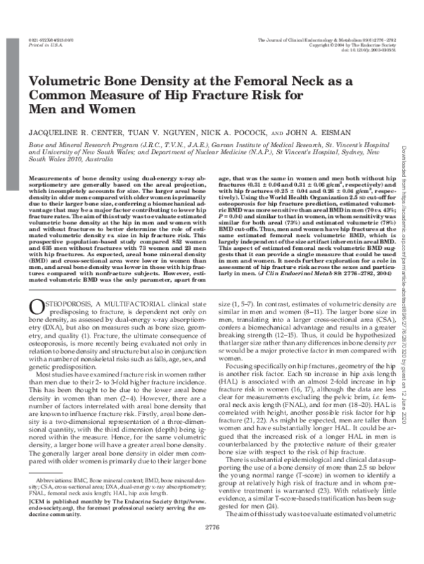 (PDF) Volumetric Bone Density at the Femoral Neck as a Common Measure ...