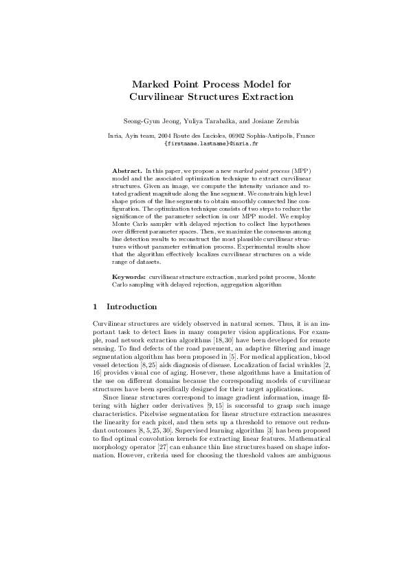 Pdf Marked Point Process Model For Curvilinear Structures Extraction