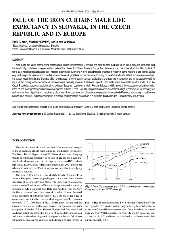 (PDF) Fall of the iron curtain: male life expectancy in Slovakia, in ...