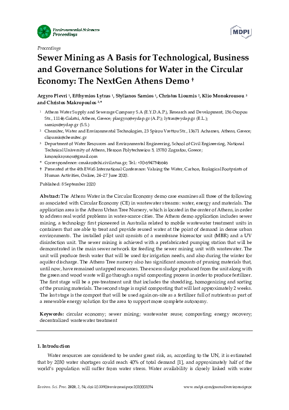 (PDF) Sewer Mining as A Basis for Technological, Business and ...