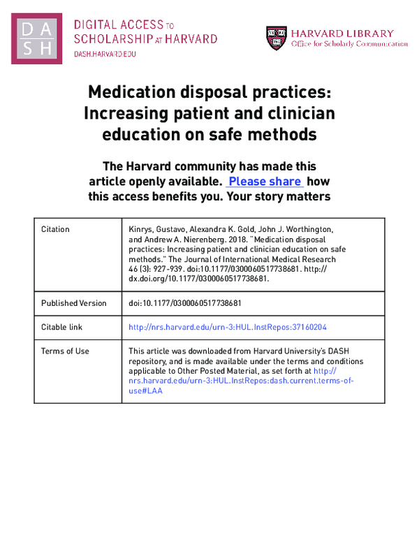 (PDF) Medication disposal practices: Increasing patient and clinician ...