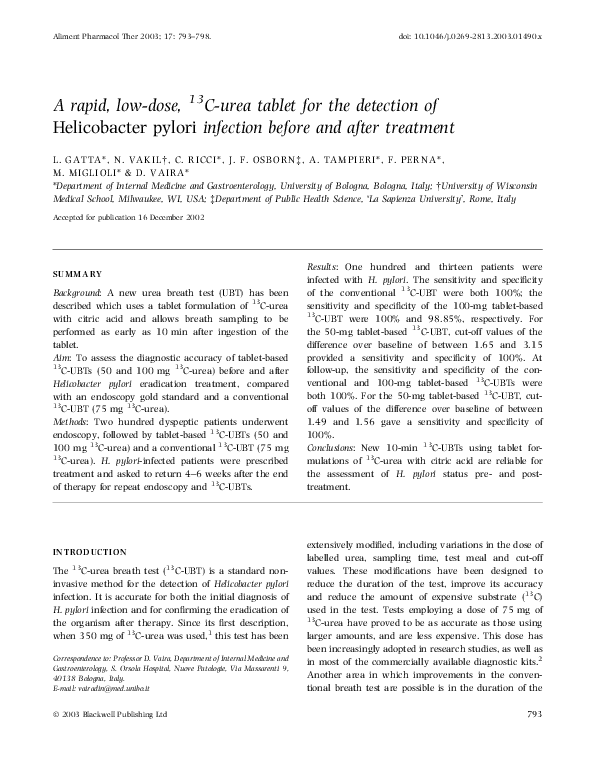 (PDF) A rapid, low-dose, 13C-urea tablet for the detection of ...