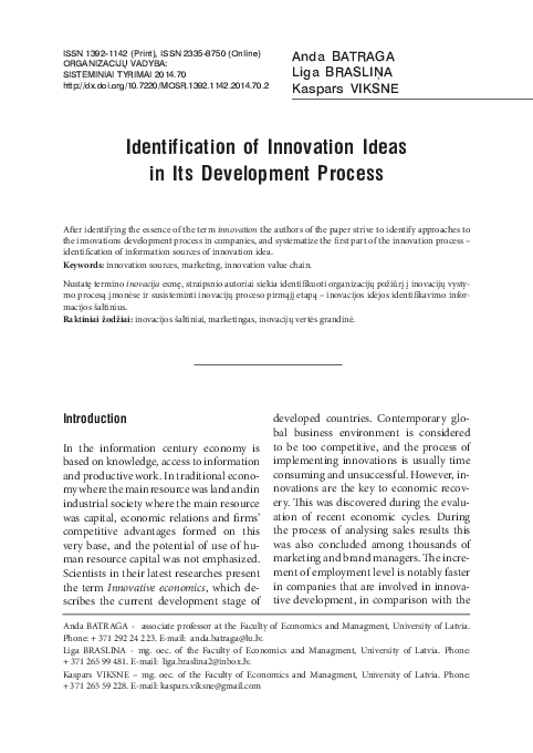 (PDF) Identification of innovation ideas in its development process