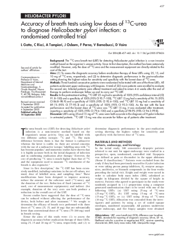 (PDF) Accuracy of breath tests using low doses of 13C-urea to diagnose ...