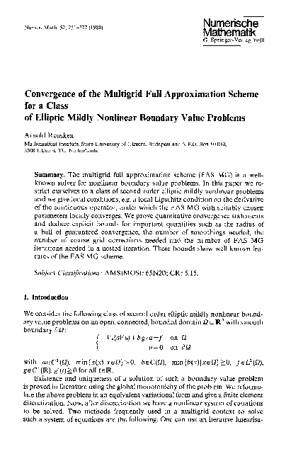 (PDF) Convergence of the Multigrid Full Approximation Scheme for a Class of Elliptic Mildly ...