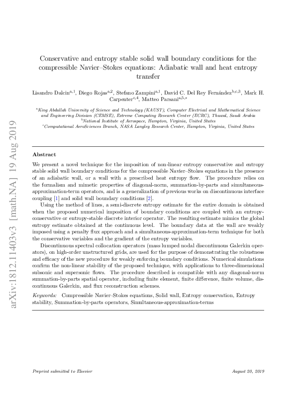 (PDF) Conservative and entropy stable solid wall boundary conditions ...