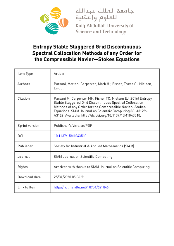 (PDF) Entropy Stable Staggered Grid Discontinuous Spectral Collocation ...