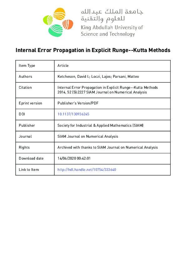 Pdf Internal Error Propagation In Explicit Runge Kutta Methods