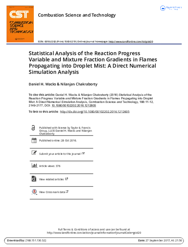 (PDF) Statistical Analysis of the Reaction Progress Variable and ...
