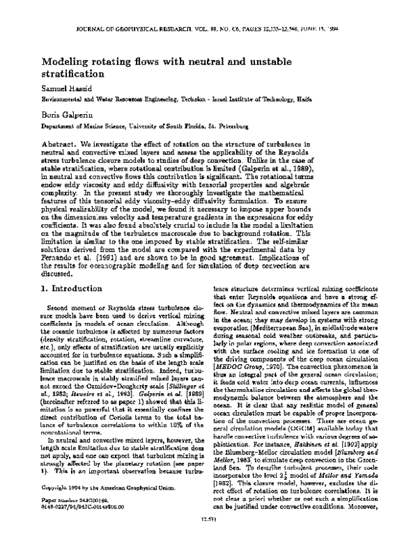 (PDF) Modeling rotating flows with neutral and unstable stratification ...