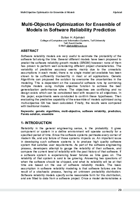 (PDF) Multi-Objective Optimization for Ensemble of Models in Software Reliability Prediction