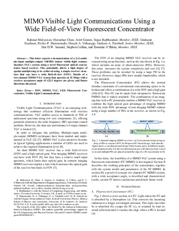 (PDF) MIMO Visible Light Communications Using a Wide Field-of-View Fluorescent Concentrator