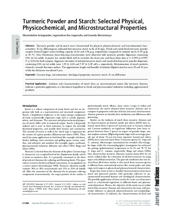 (PDF) Turmeric Powder and Starch: Selected Physical, Physicochemical ...
