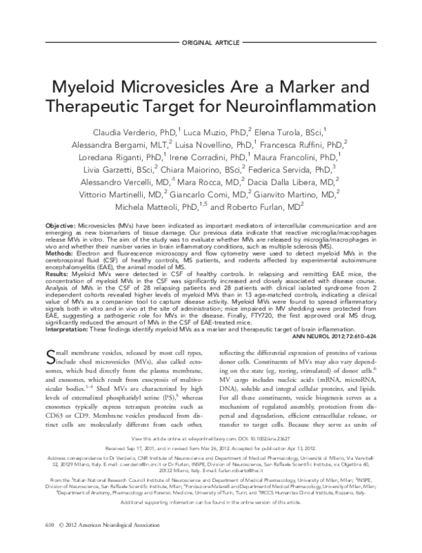 (PDF) Myeloid microvesicles are a marker and therapeutic target for ...