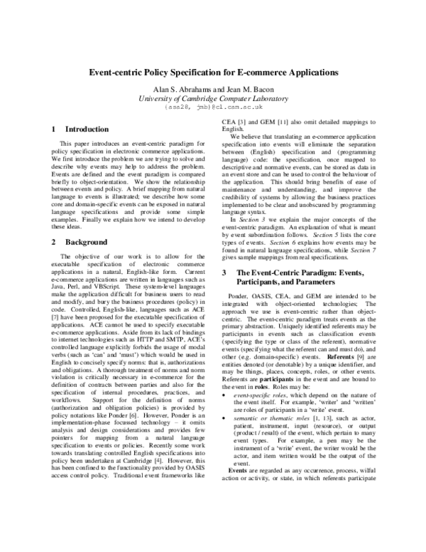(PDF) Event-centric Policy Specification for E-commerce Applications