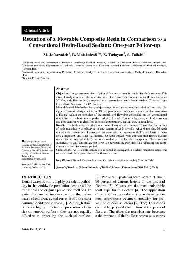Pdf Retention Of A Flowable Composite Resin In Comparison To A Conventional Resin Based