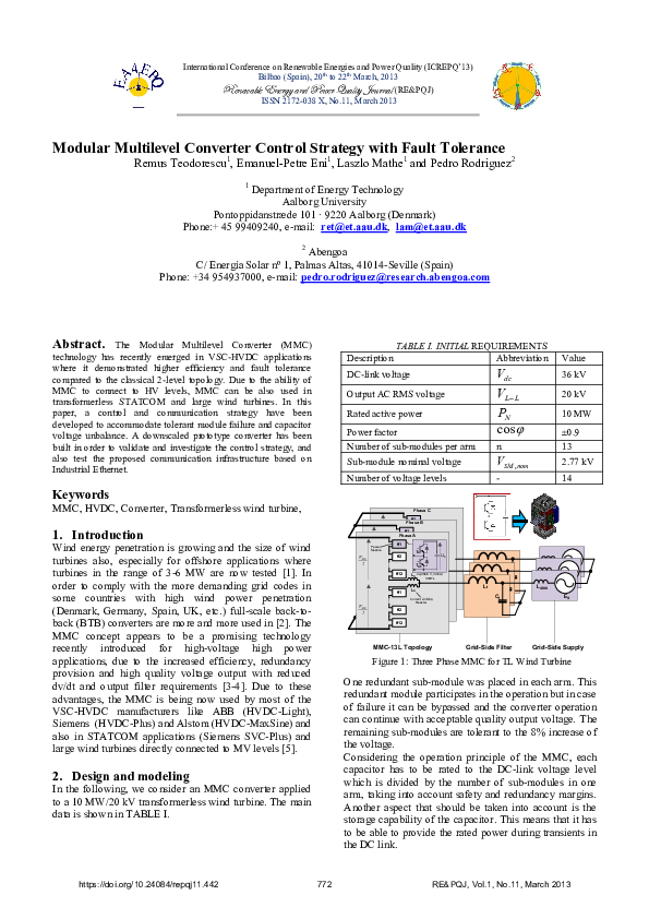 (PDF) Modular Multilevel Converter Control Strategy with Fault ...