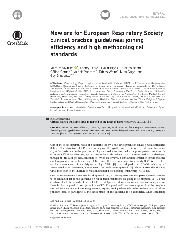 (PDF) New era for European Respiratory Society clinical practice ...