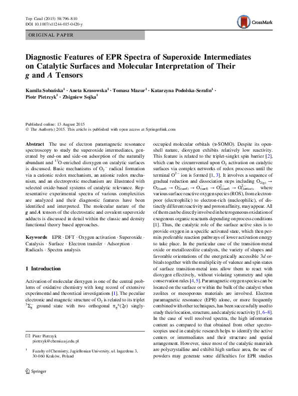 (PDF) Diagnostic Features of EPR Spectra of Superoxide Intermediates on ...