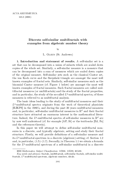 (PDF) Discrete self-similar multifractals with examples from algebraic ...