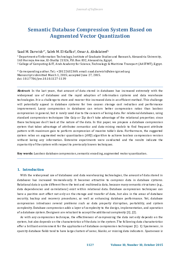 Pdf Semantic Database Compression System Based On Augmented Vector
