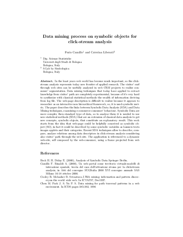 Pdf Data Mining Process On Symbolic Objects For Click Stream Analysis