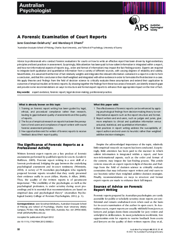 (PDF) A Forensic Examination of Court Reports