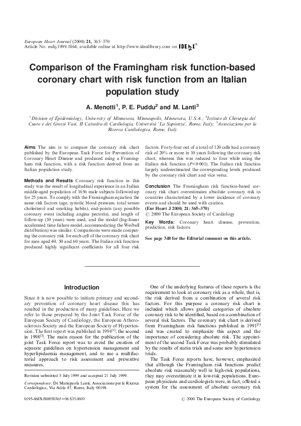 (PDF) Comparison of the Framingham risk function-based coronary chart ...