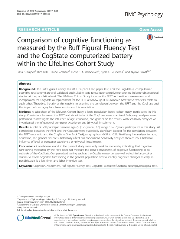 (PDF) Comparison of cognitive functioning as measured by the Ruff ...