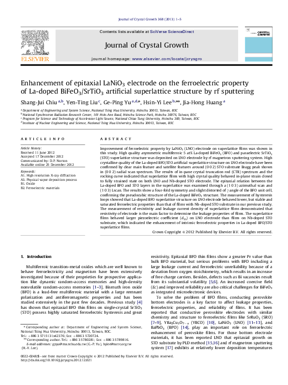 (PDF) Enhancement of epitaxial LaNiO3 electrode on the ferroelectric ...