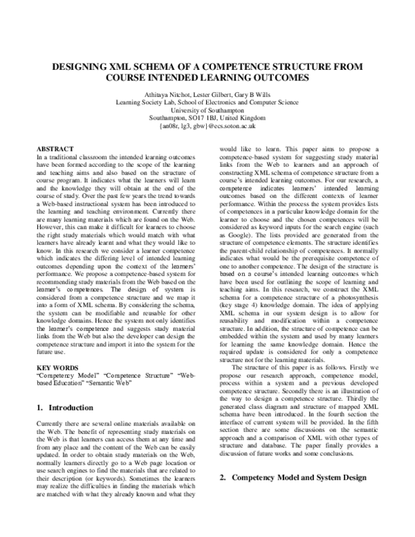 (PDF) Designing XML Schema of a Competence Structure from Course ...