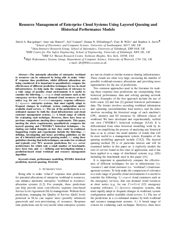 Pdf Resource Management Of Enterprise Cloud Systems Using Layered Queuing And Historical