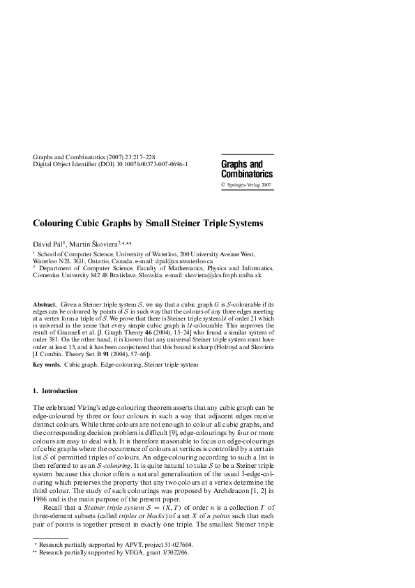 (PDF) Colouring Cubic Graphs by Small Steiner Triple Systems