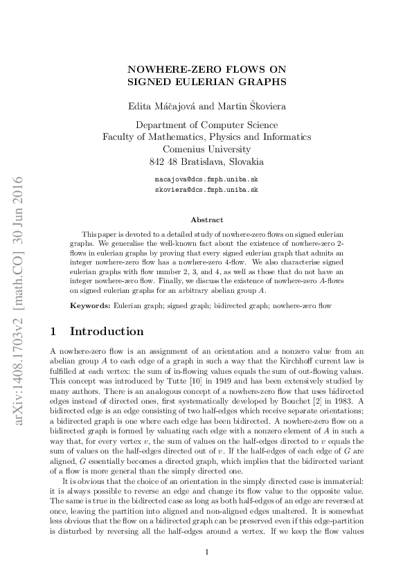 (PDF) Nowhere-Zero Flows on Signed Eulerian Graphs
