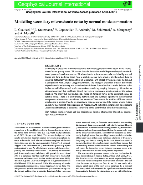 (PDF) Modelling secondary microseismic noise by normal mode summation