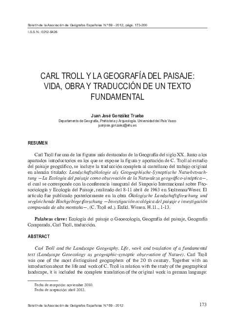 (PDF) Carl Troll y la geografía del paisaje: vida, obra y traducción de ...