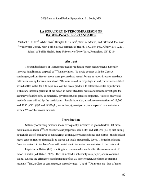 (PDF) Laboratory intercomparison of radon-in-water standards