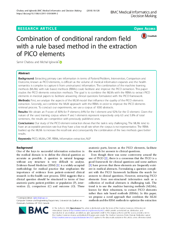 (PDF) Combination of conditional random field with a rule based method in the extraction of PICO ...