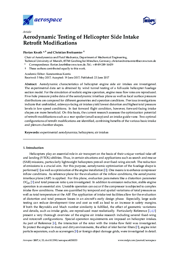 (PDF) Optimizing Helicopter Air Intake Aerodynamics
