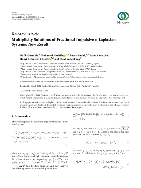 (PDF) Multiplicity Solutions of Fractional Impulsive p -Laplacian Systems: New Result