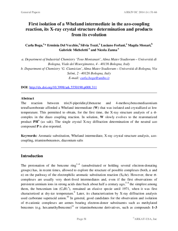 (PDF) The first isolation of a Wheland complex in azo-coupling reaction ...