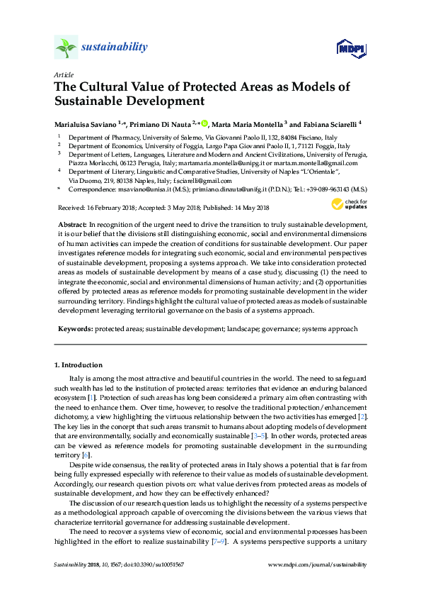 (PDF) The Cultural Value of Protected Areas as Models of Sustainable ...