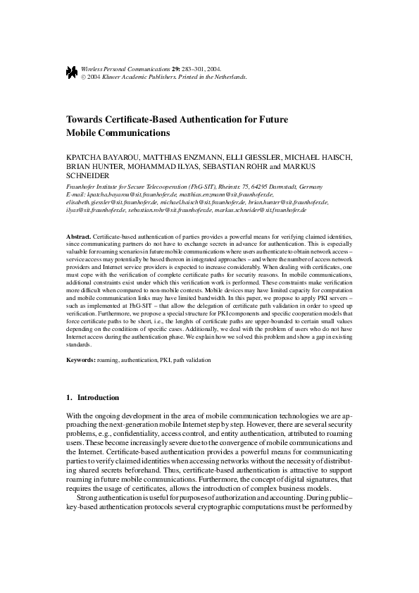 (PDF) Towards certificate-based authentication for future mobile communications