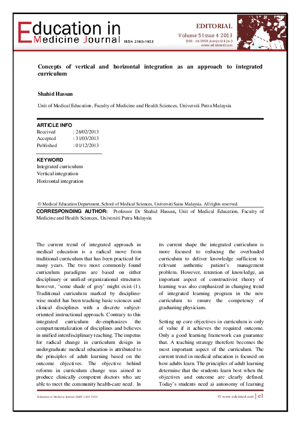 (PDF) Concepts of vertical and horizontal integration as an approach to ...