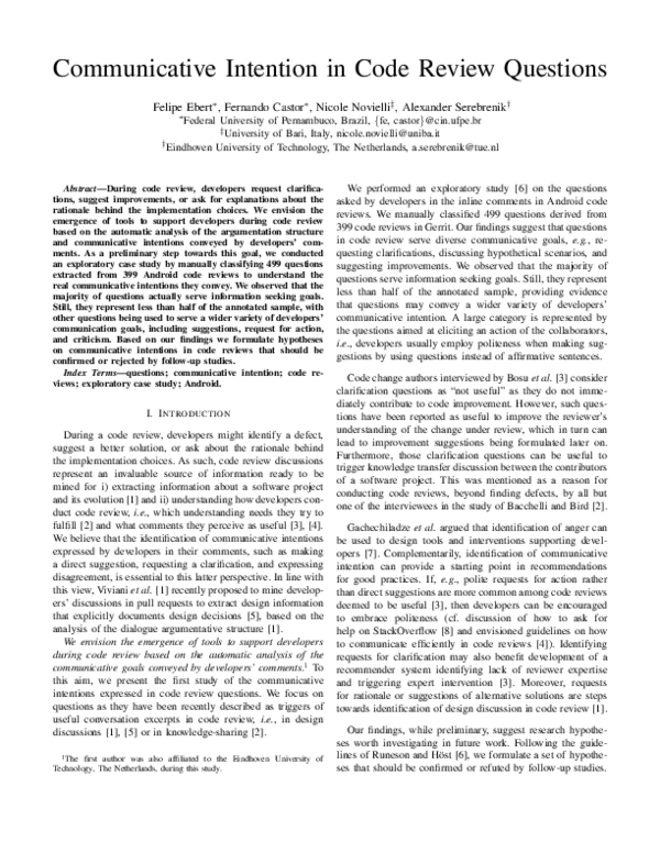 (PDF) Communicative Intention in Code Review Questions