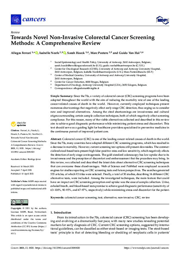(PDF) Towards Novel Non-Invasive Colorectal Cancer Screening Methods: A ...