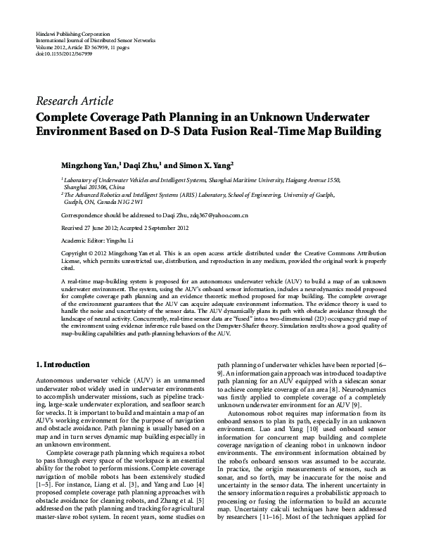 Pdf Complete Coverage Path Planning In An Unknown Underwater Environment Based On D S Data