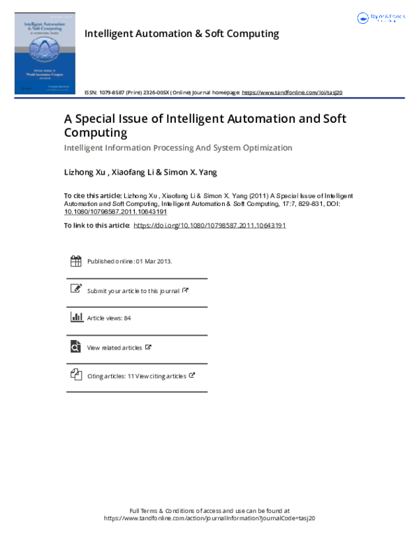 (PDF) A Special Issue of Intelligent Automation and Soft Computing | Simon X . Yang - Academia.edu